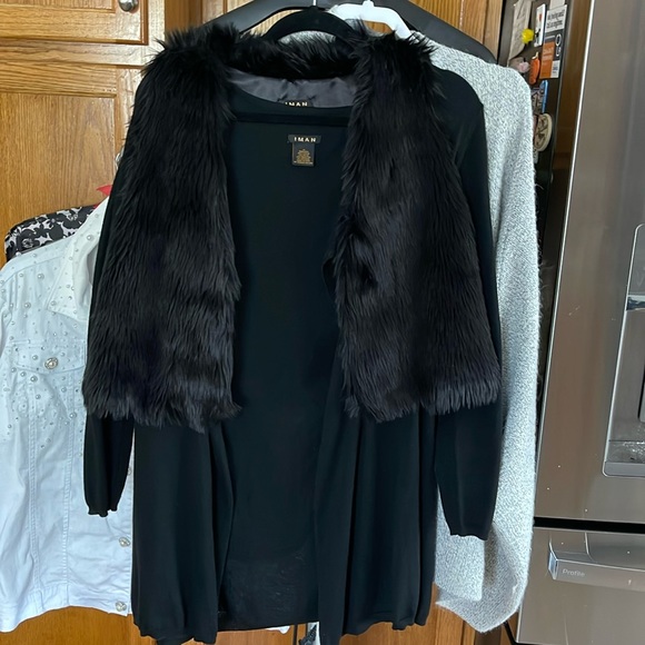 IMAN | Jackets & Coats | Iman Woman Vest Cardigan Black Faux Fur Medium ...